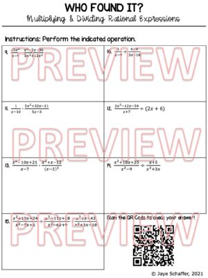 Multiplying and Dividing Rational Expressions Clue Mystery Activity ...