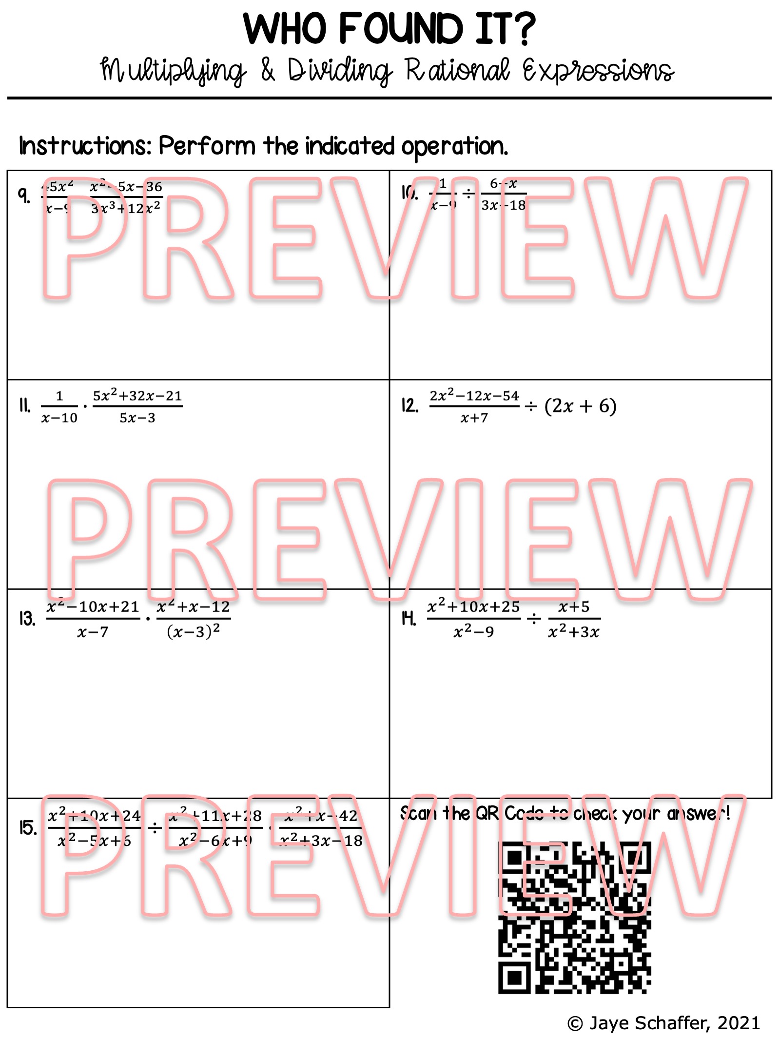 Multiplying and Dividing Rational Expressions Clue Mystery Activity ...