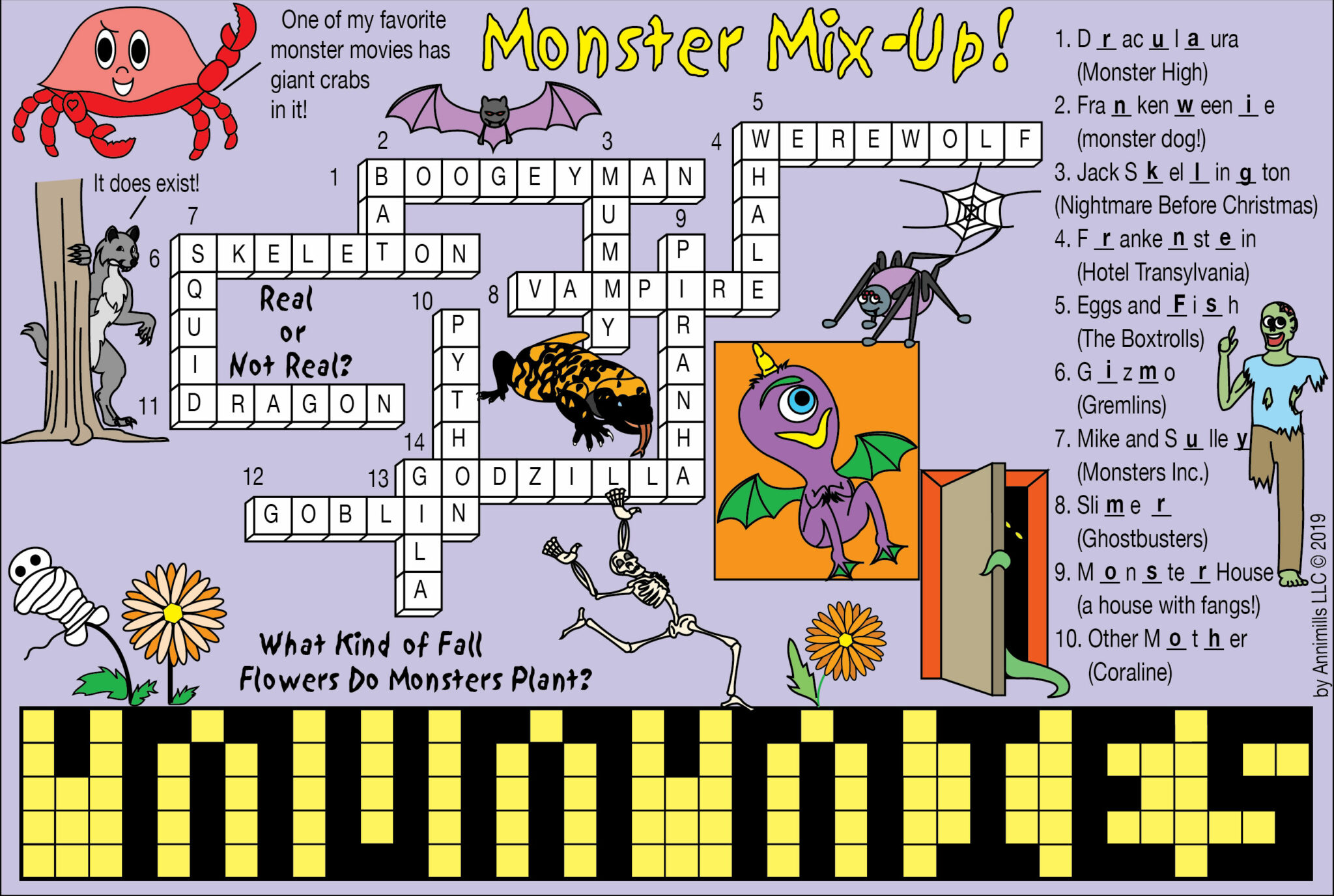 Monster Mix-Up Printable Puzzles – Fun Anytime! Crosswords, Word ...