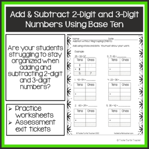 2-Digit & 3-Digit Addition & Subtraction Bundle Base Ten Blocks | Made ...