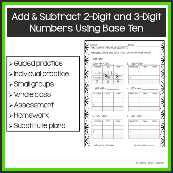 2-Digit & 3-Digit Addition & Subtraction Bundle Base Ten Blocks | Made ...