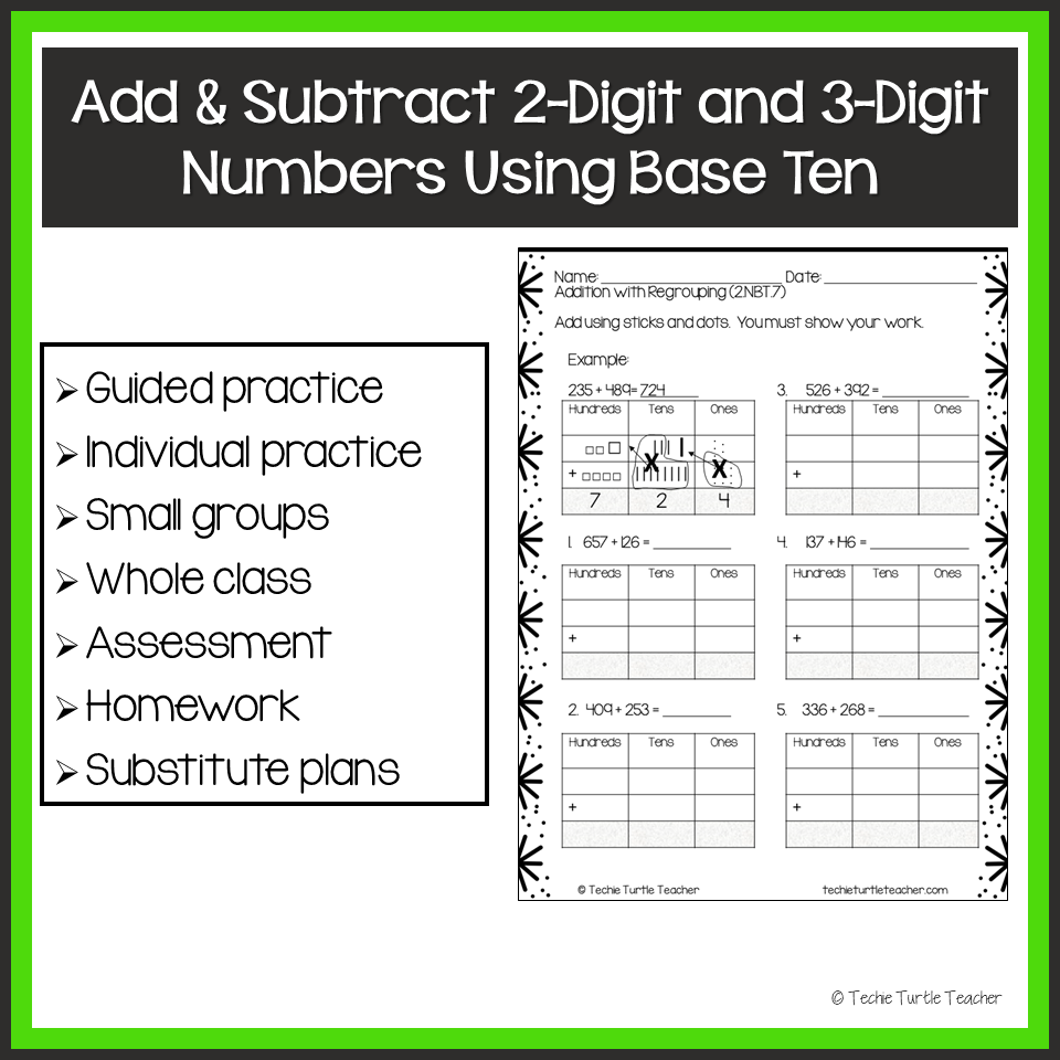 2-Digit & 3-Digit Addition & Subtraction Bundle Base Ten Blocks | Made ...