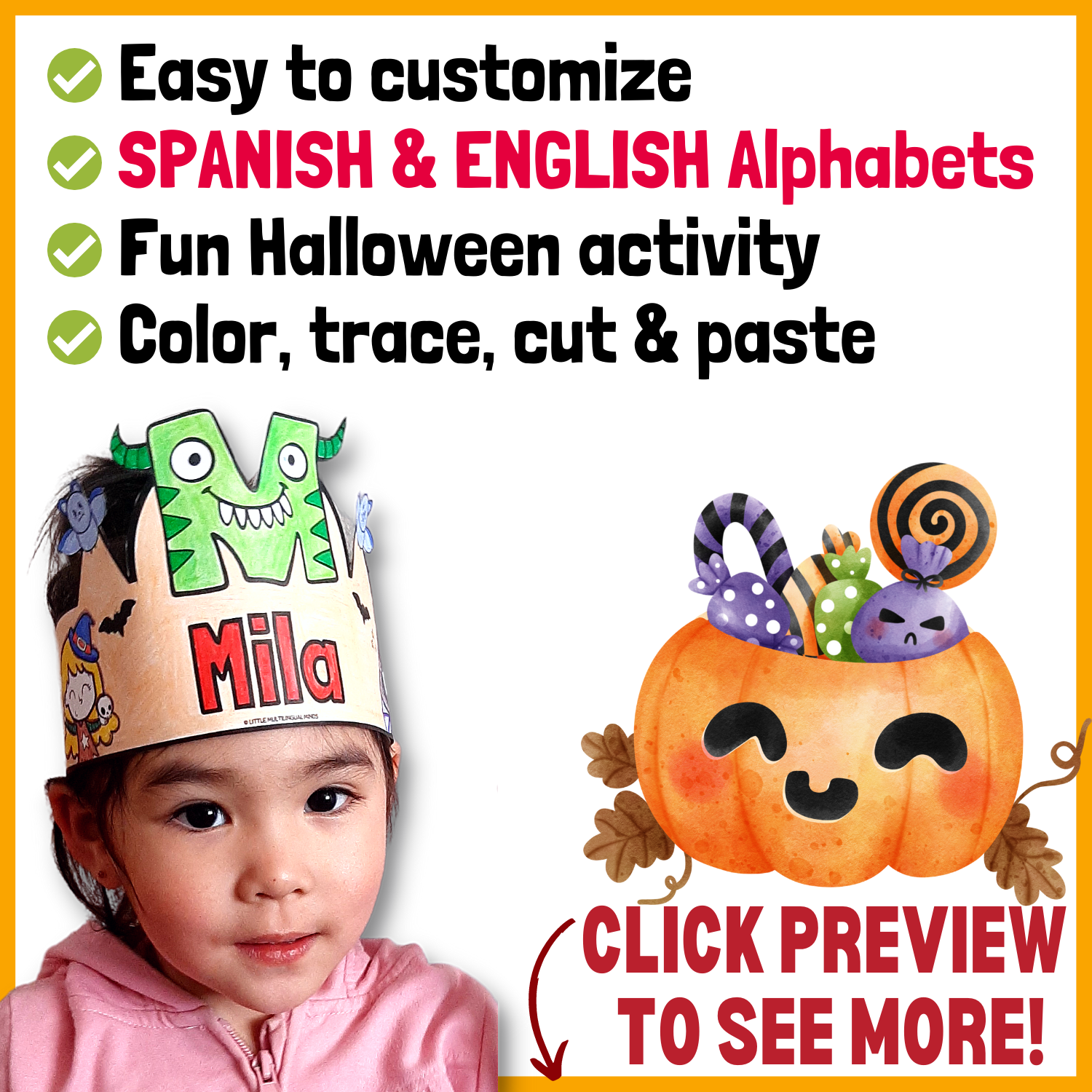 Halloween Spanish: Spanish Alphabet Practice Crowns - Coronas ...