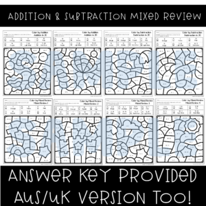 Summer Mixed Review Addition & Subtraction 20 Color by Code NO PREP ...