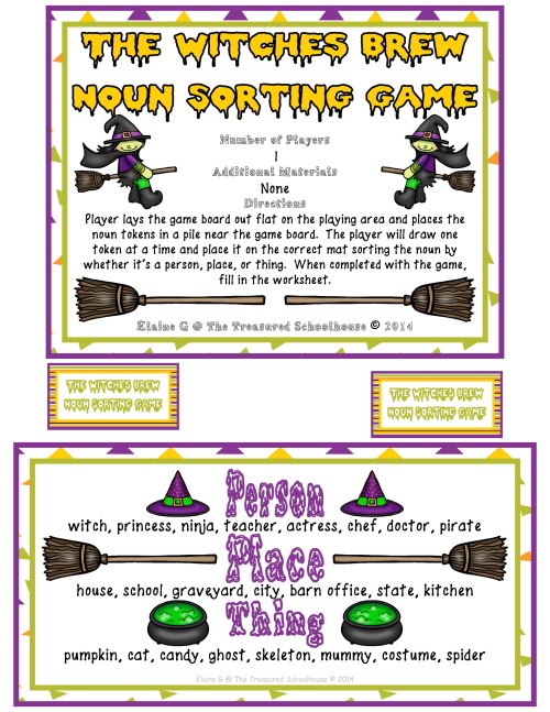 Noun Sorting Game and Record Sheet with Witches for Halloween | Made By ...
