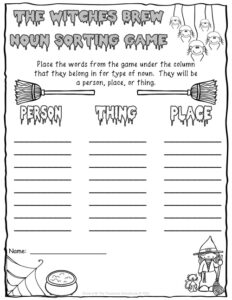 Noun Sorting Game and Record Sheet with Witches for Halloween | Made By ...