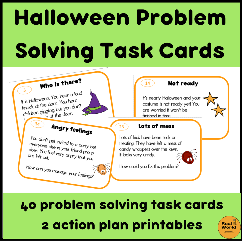 Halloween problem solving task cards for life skills | Made By Teachers