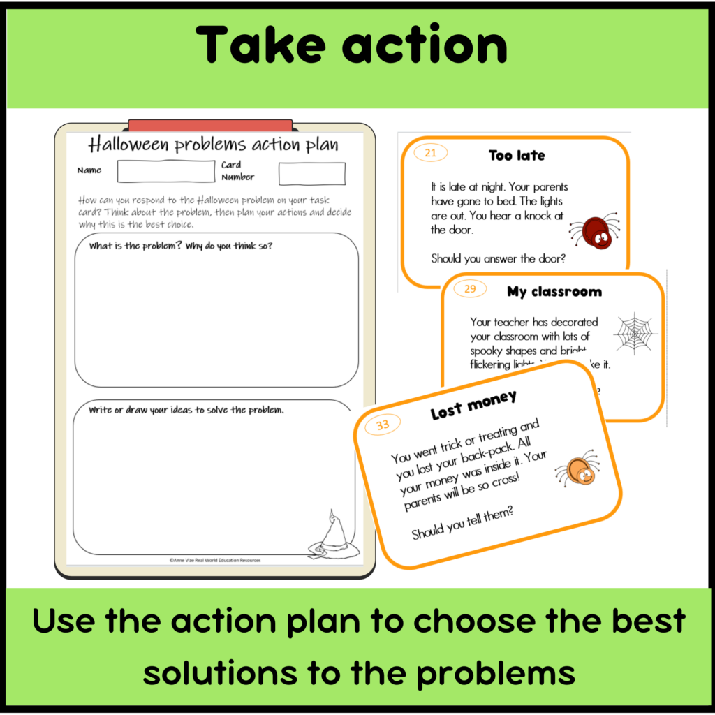 Halloween problem solving task cards for life skills | Made By Teachers