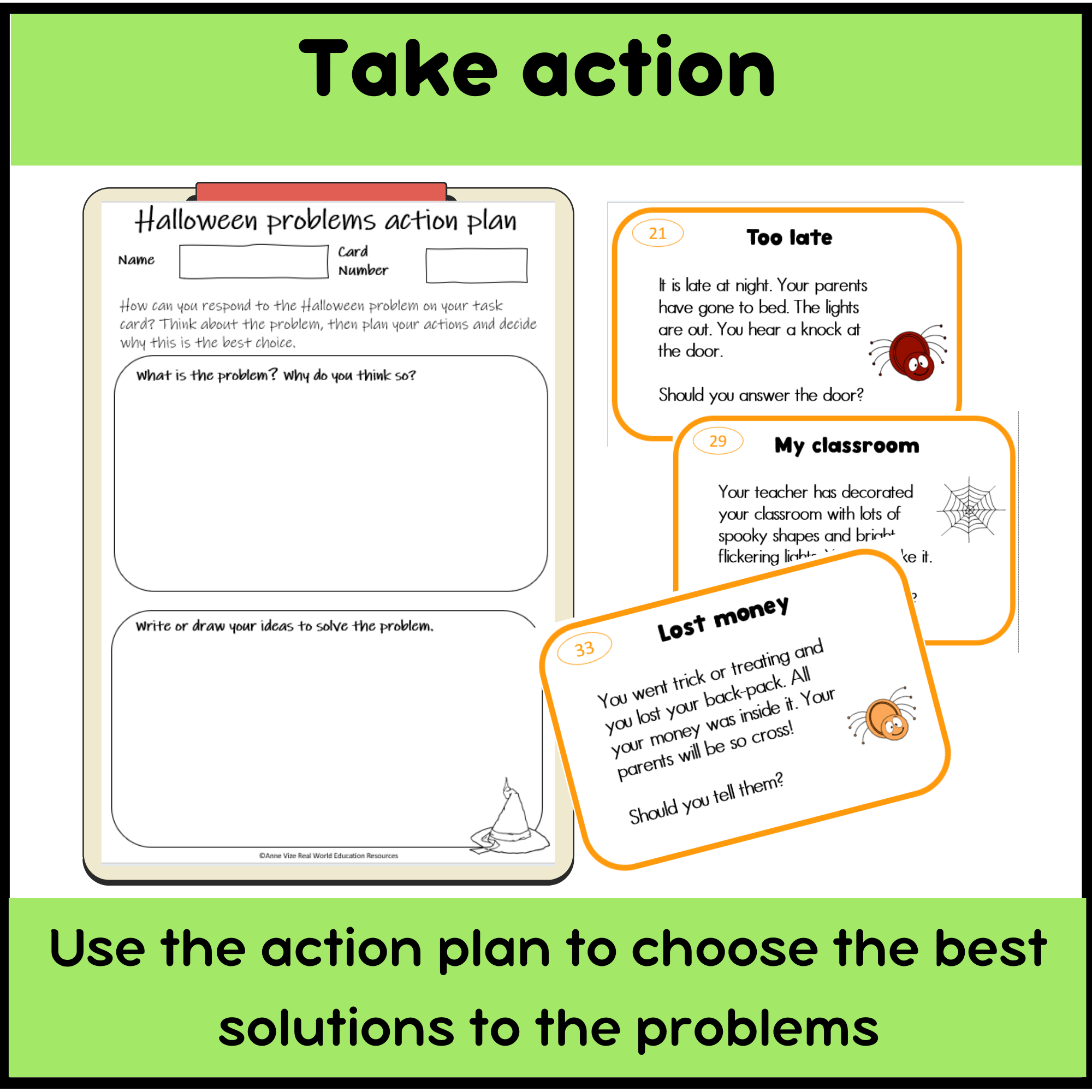 Halloween problem solving task cards for life skills | Made By Teachers