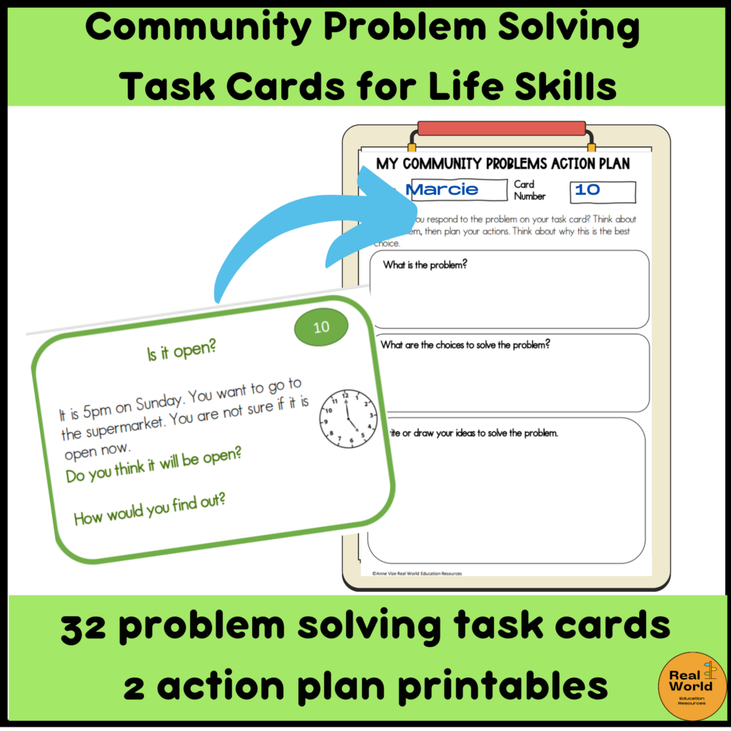 Community problem solving task cards for life skills | Made By Teachers