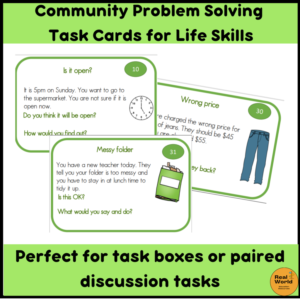 Community problem solving task cards for life skills | Made By Teachers