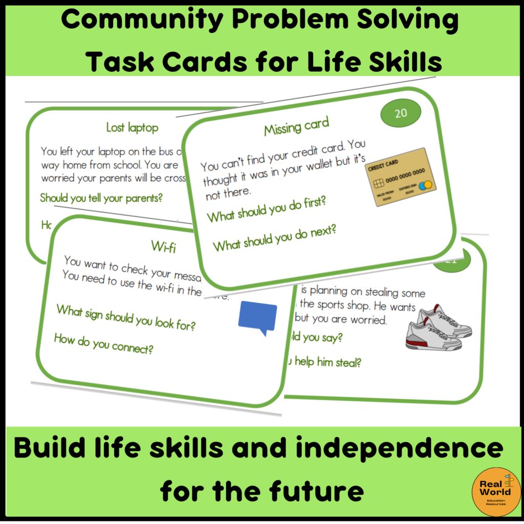 Community problem solving task cards for life skills | Made By Teachers