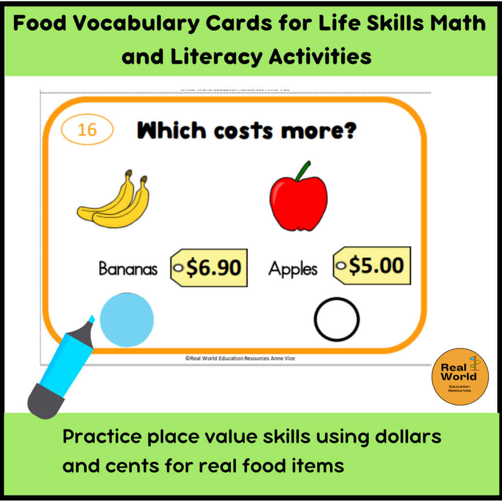 Comparing prices food task cards for place value | Made By Teachers