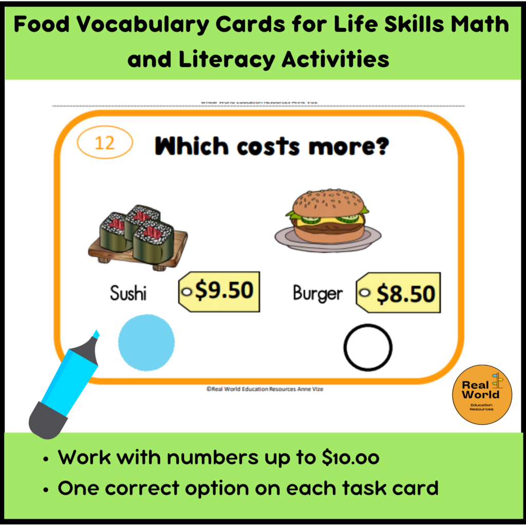 Comparing prices food task cards for place value | Made By Teachers