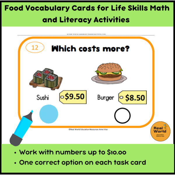 Comparing prices food task cards for place value | Made By Teachers
