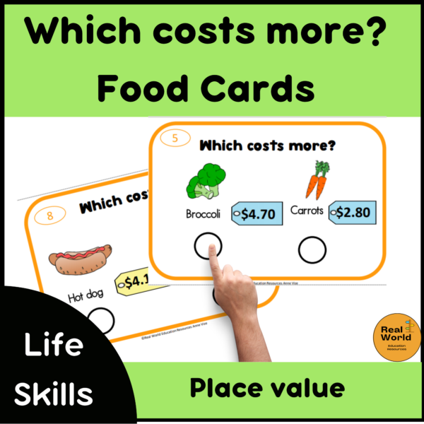 Comparing prices food task cards for place value | Made By Teachers