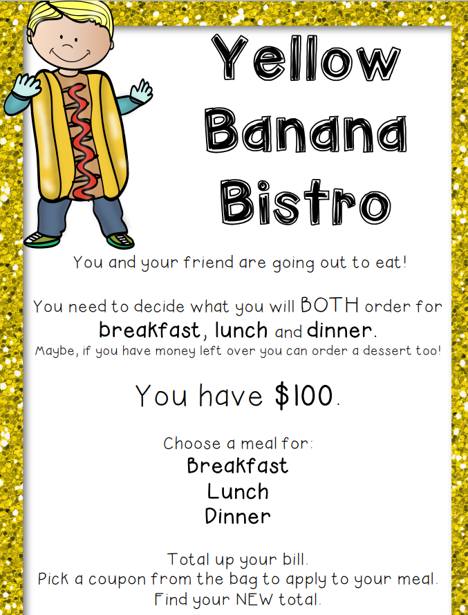 Menu Math: Percent Activities tax, tip, discount, decimals | Made By ...