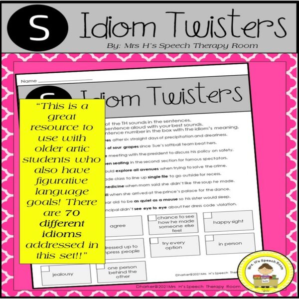 Speech Therapy Idioms Figurative Language with Articulation of S sound ...