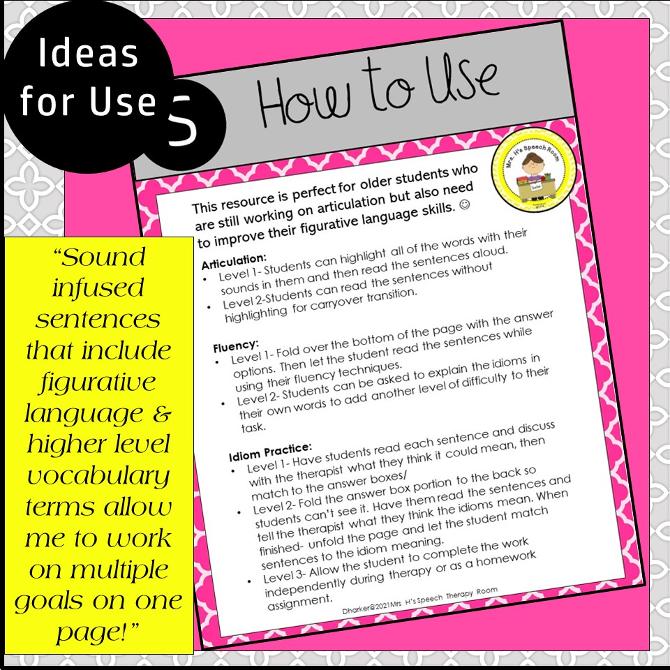 Speech Therapy Idioms Figurative Language with Articulation of S sound ...