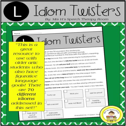 Speech Therapy Idioms Figurative Language with Articulation of the L ...