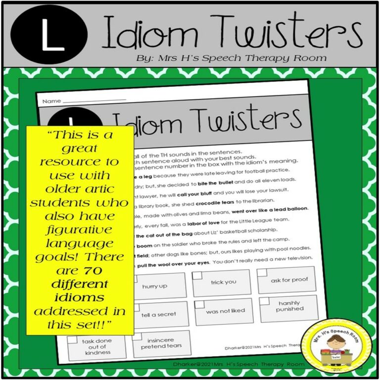 Speech Therapy Idioms Figurative Language with Articulation of the L ...