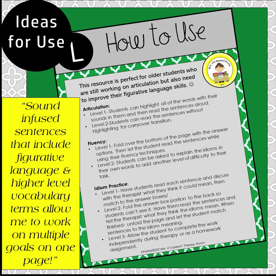 Speech Therapy Idioms Figurative Language with Articulation of the L ...