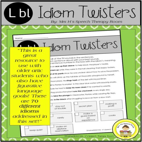 Speech Therapy Idioms Figurative Language with Articulation of L Blends ...