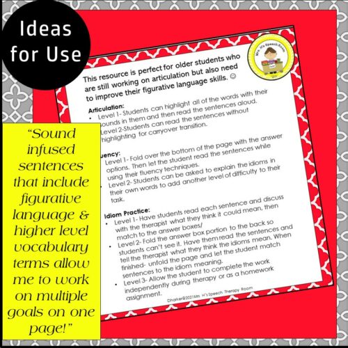 Speech Therapy Idioms Figurative Language with Articulation of Initial ...