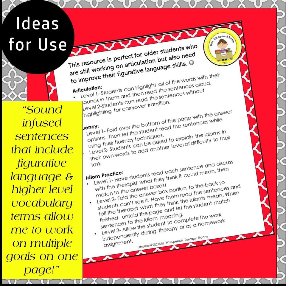 Speech Therapy Idioms Figurative Language with Articulation of Initial ...