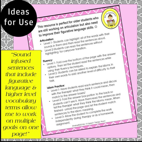 Speech Therapy Idioms Figurative Language with Articulation of R Blends ...