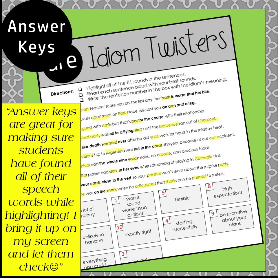 Speech Therapy Idioms Figurative Language with Articulation of ARE ...