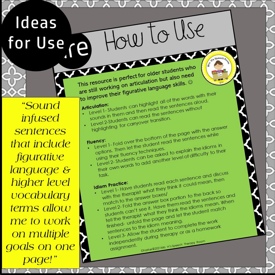 Speech Therapy Idioms Figurative Language with Articulation of ARE ...
