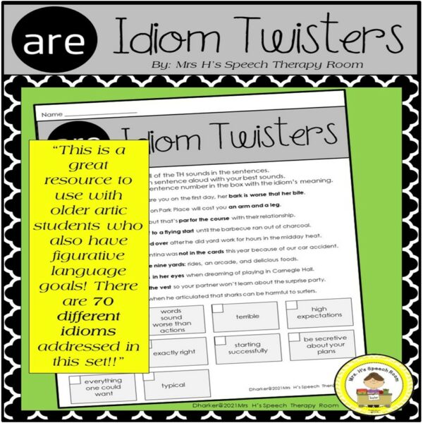 Speech Therapy Idioms Figurative Language with Articulation of ARE ...