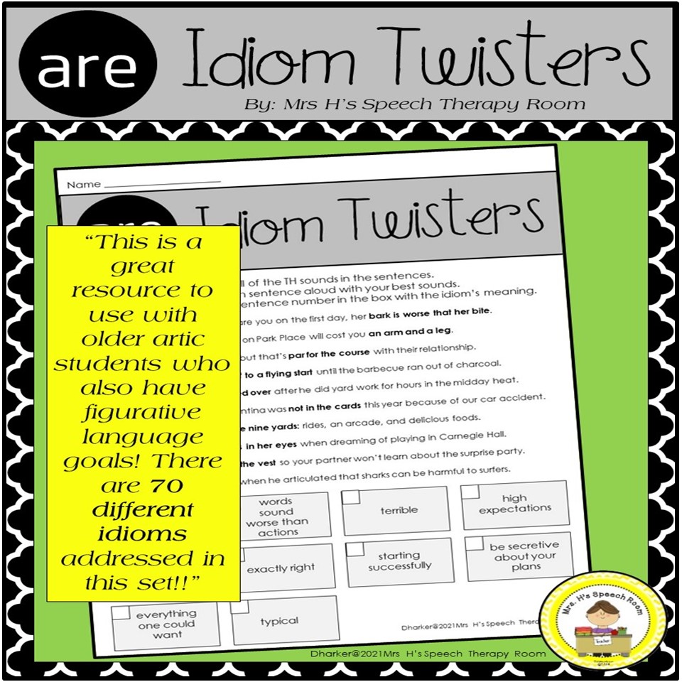 Speech Therapy Idioms Figurative Language with Articulation of ARE ...