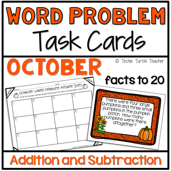 Addition & Subtraction Facts within 20 Fall Word Problem Task Cards ...