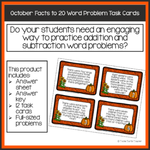 Addition & Subtraction Facts within 20 Fall Word Problem Task Cards ...
