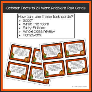 Addition & Subtraction Facts within 20 Fall Word Problem Task Cards ...
