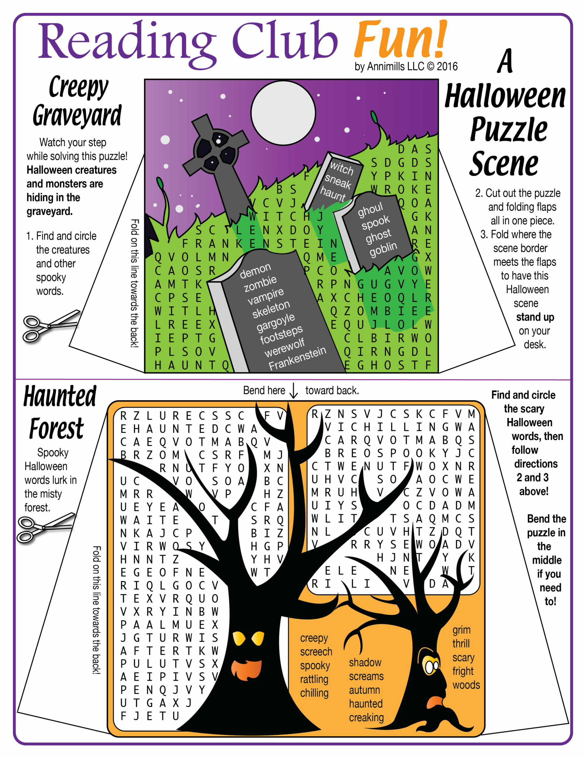 Halloween Vocabulary Spooky Cut-Out & Stand Up Scene 4 Word Search ...