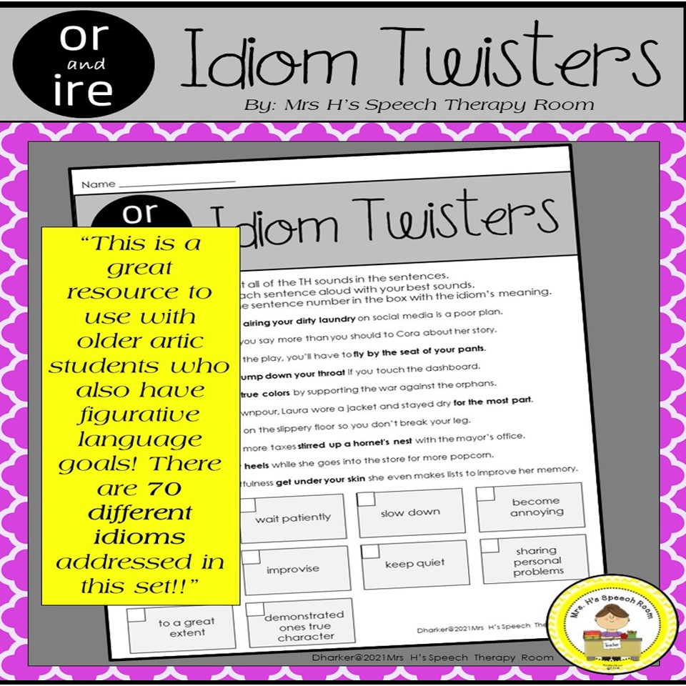 Speech Therapy Idioms Figurative Language with Articulation of OR and ...
