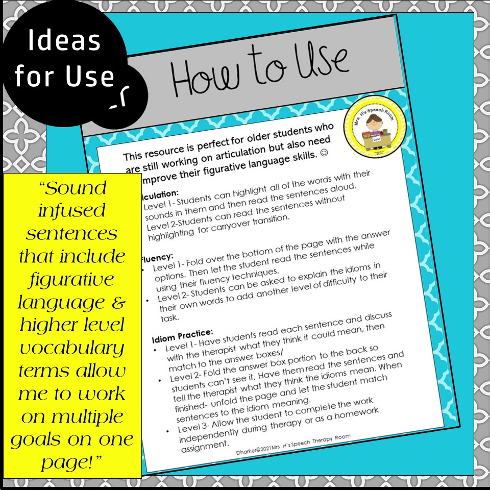 Speech Therapy Idioms Figurative Language with Articulation of ER Words ...