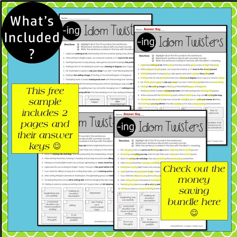 Idioms in Speech Therapy for Mixed Groups with Articulation Goals Free ...