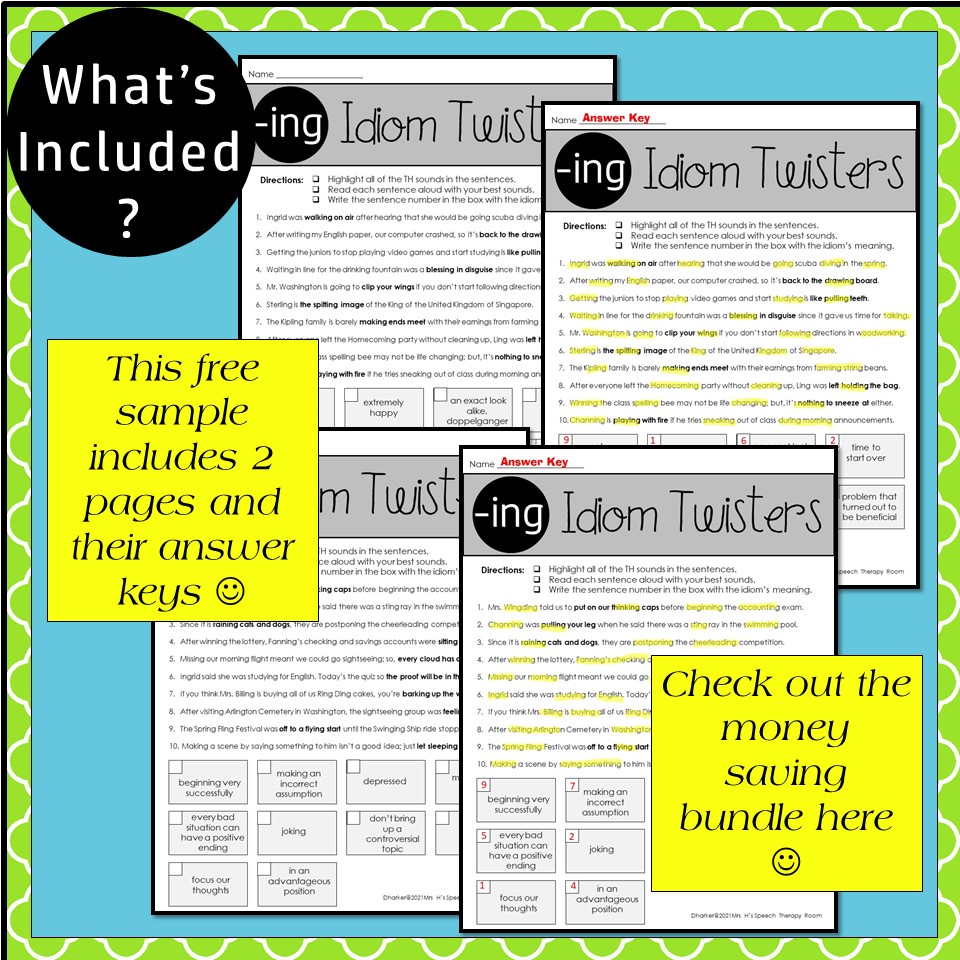 Idioms in Speech Therapy for Mixed Groups with Articulation Goals Free ...