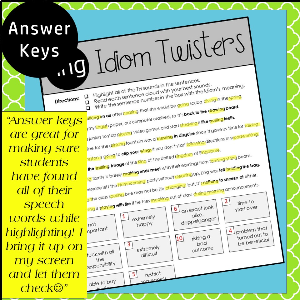 Idioms in Speech Therapy for Mixed Groups with Articulation Goals Free ...