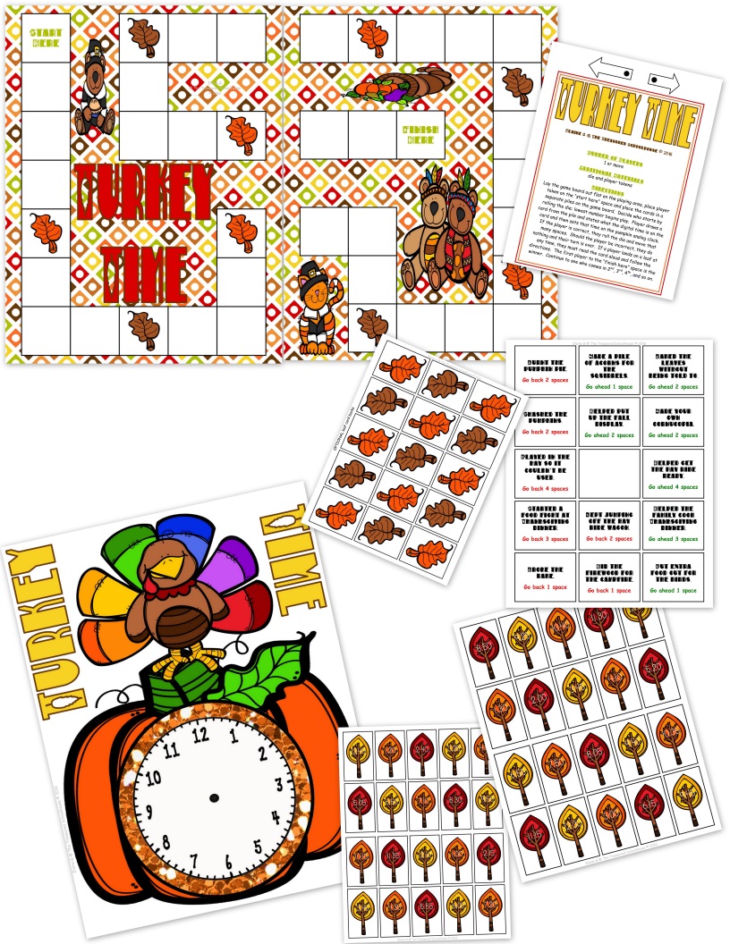 Thanksgiving Telling Time Game to 5 Minutes | Made By Teachers