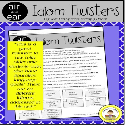 Speech Therapy Idioms Figurative Language with Articulation of AIR and ...