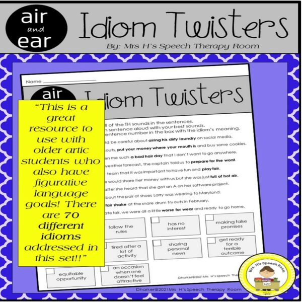 Speech Therapy Idioms Figurative Language with Articulation of AIR and ...