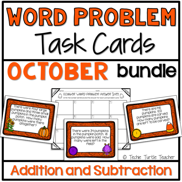 Addition & Subtraction Bundle of Fall Word Problem Task Cards for ...