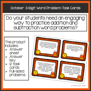 Addition & Subtraction Bundle of Fall Word Problem Task Cards for ...