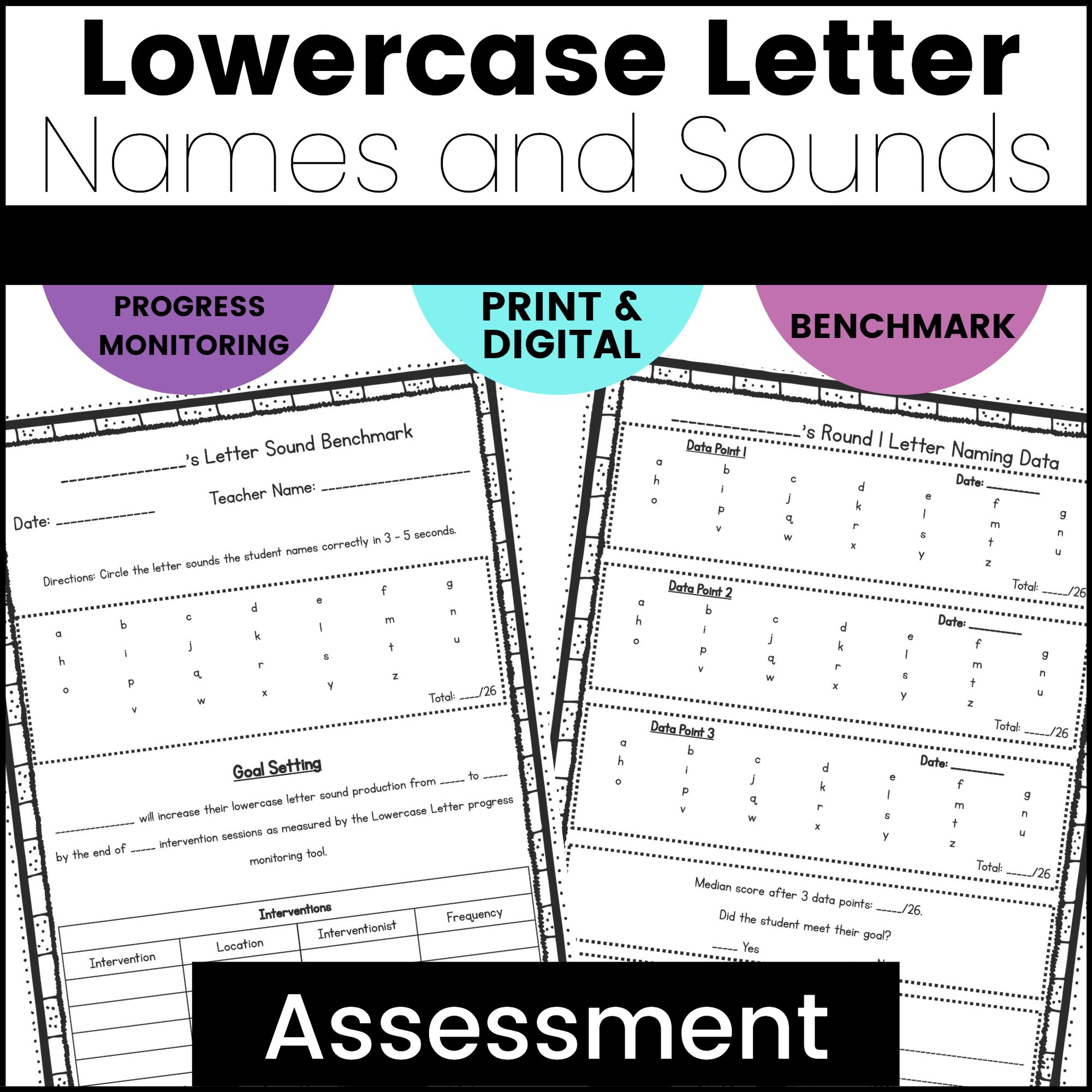 Lowercase Letter Benchmark & Progress Monitoring Assessment: Names ...