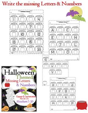 Halloween Themed Missing Numbers and Letters (Write it, Cut it and ...